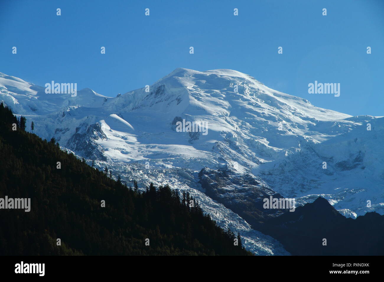 Great view of the Mont Blanc Massif from Chamonix, France Stock Photo ...