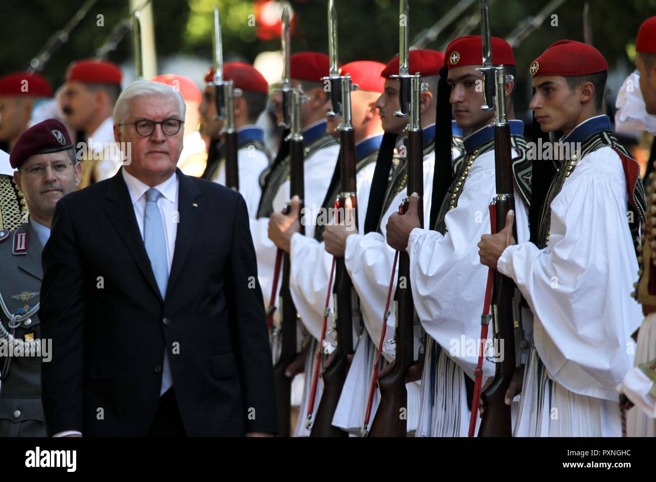 German President Frank-Walter Steinmeier, inspects the guard of honor ...