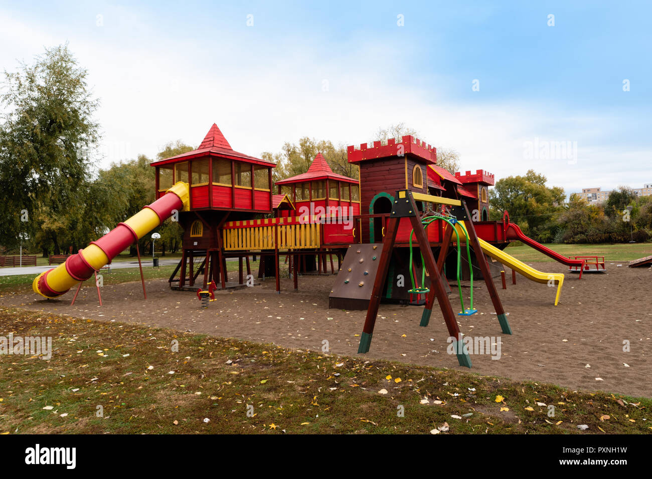 Castle playground in a park Stock Photo - Alamy