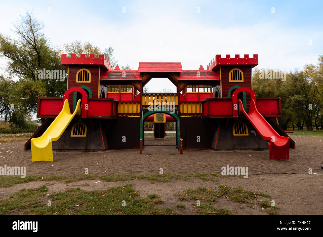 Castle playground in a park Stock Photo - Alamy