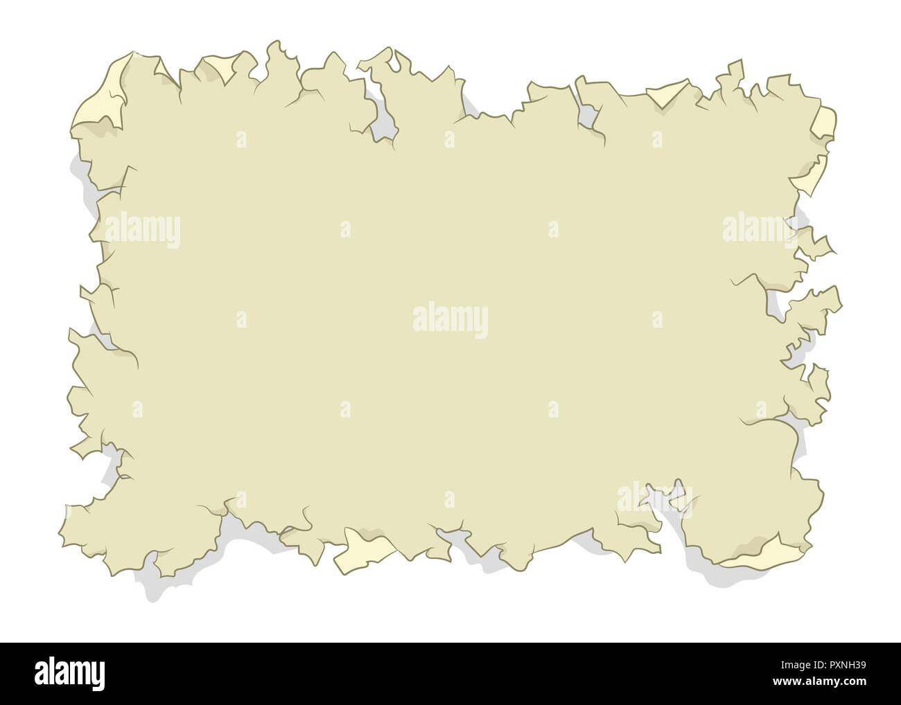Empty map on tattered old paper flat color design copy space template ...