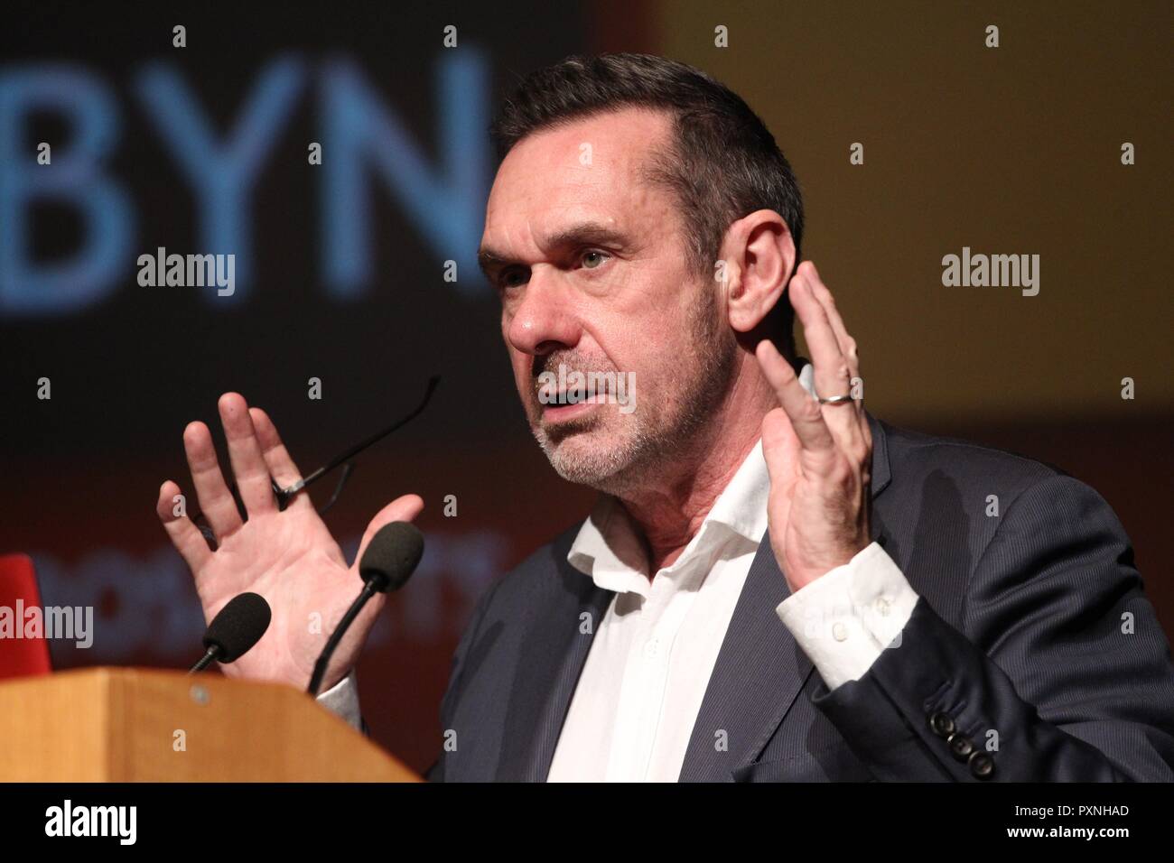 British commentator and radio personality PAUL MASON give a lecture in ...