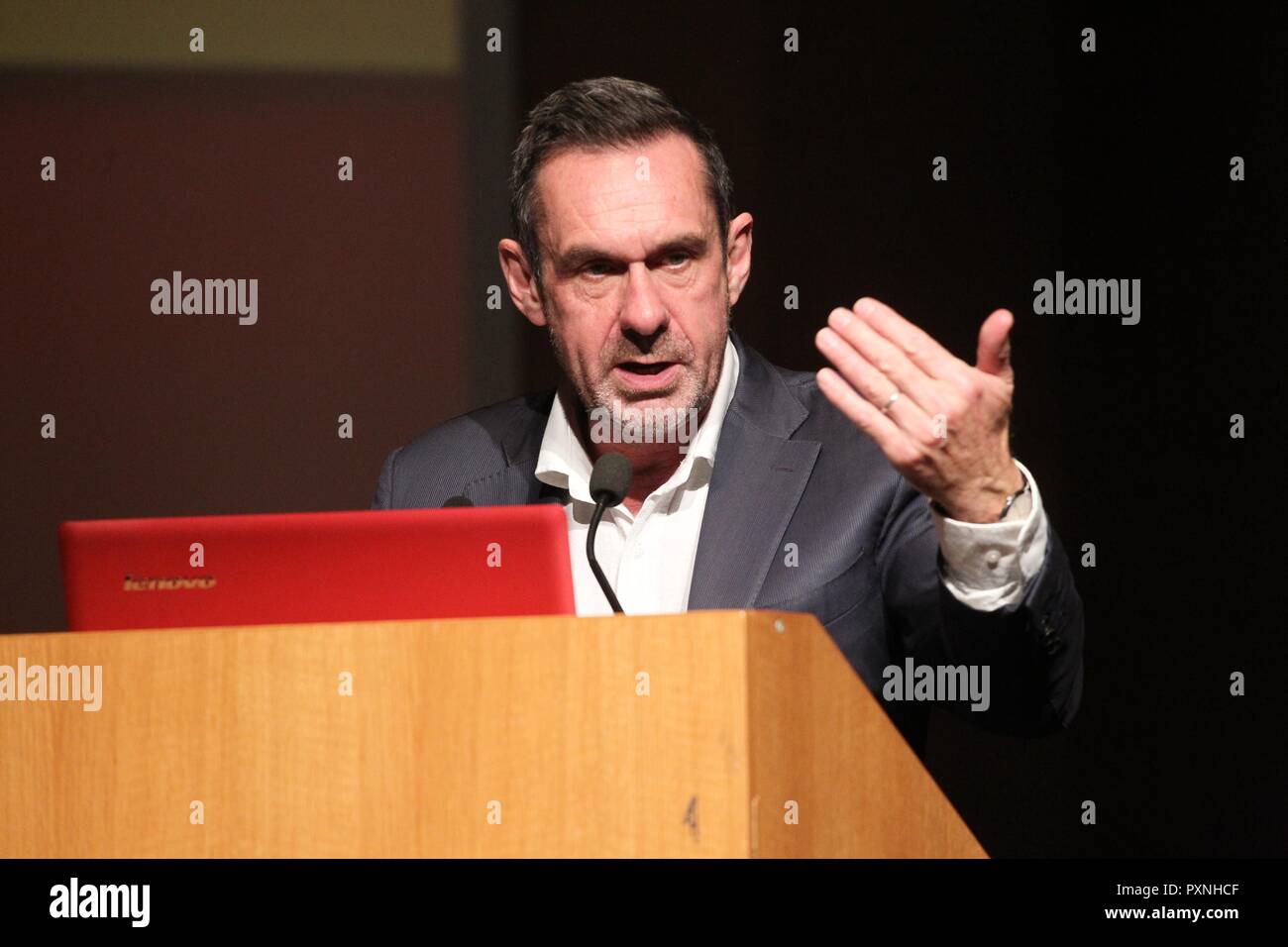 British commentator and radio personality PAUL MASON give a lecture in ...