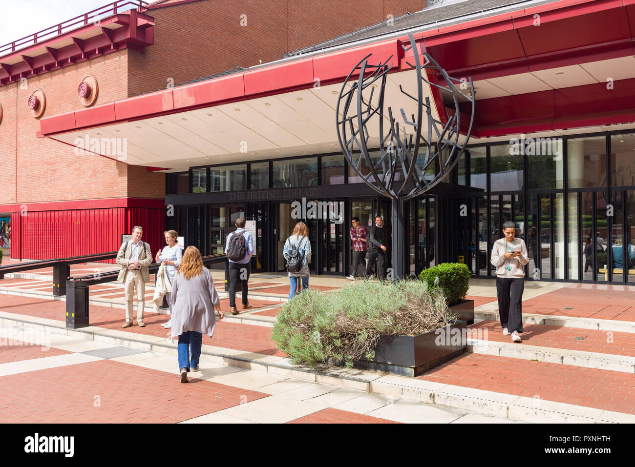 The main entrance of the British Library with people walking to and ...