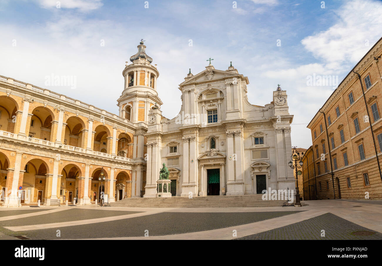 Square of Loreto, Basilica della Santa Casa in sunny day, portico to ...