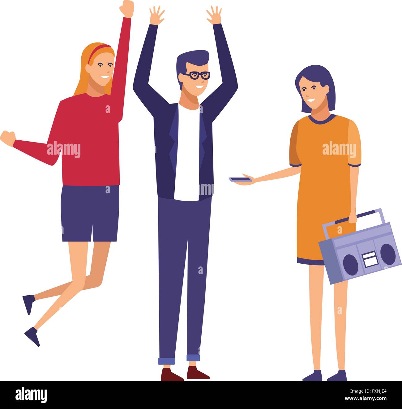 Friends listen music cartoons Stock Vector Image & Art - Alamy