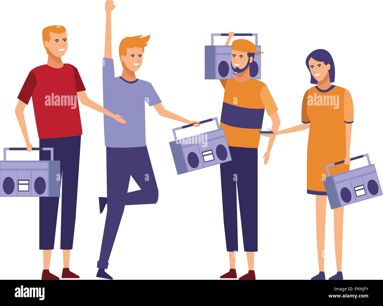 Friends listen music cartoons Stock Vector Image & Art - Alamy