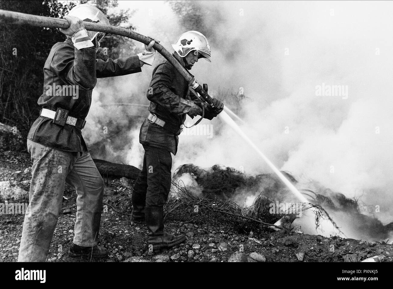 Archives 90ies: Firefighters extinguish tires fire, Lyon, France Stock ...