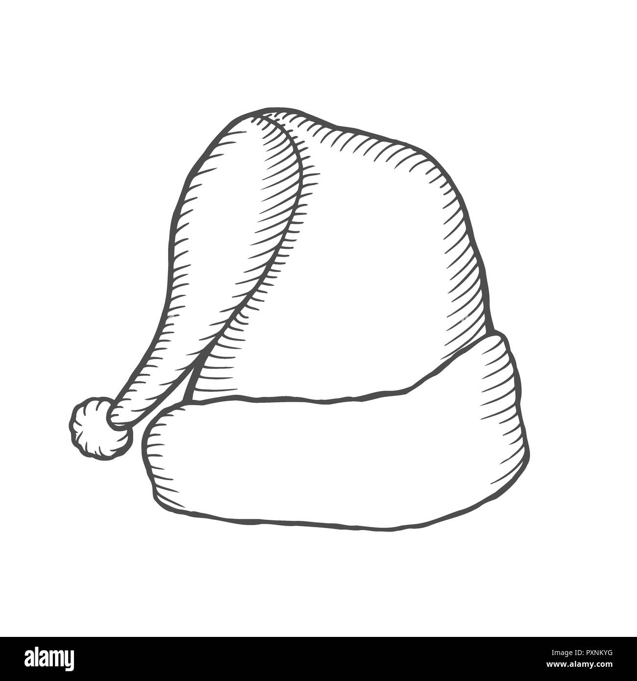 Hand drawn Sketch of Santa Hat. Doodle ink santa hat or sleeping cap ...