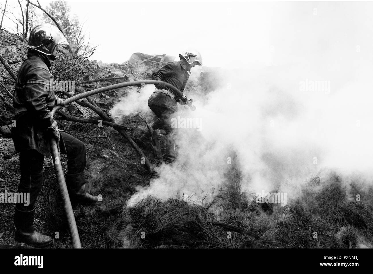 Archives 90ies: Firefighters extinguish tires fire, Lyon, France Stock ...