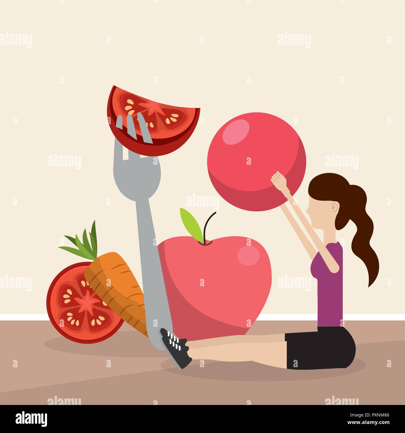 Woman young fruits vegetables Stock Vector Images - Alamy