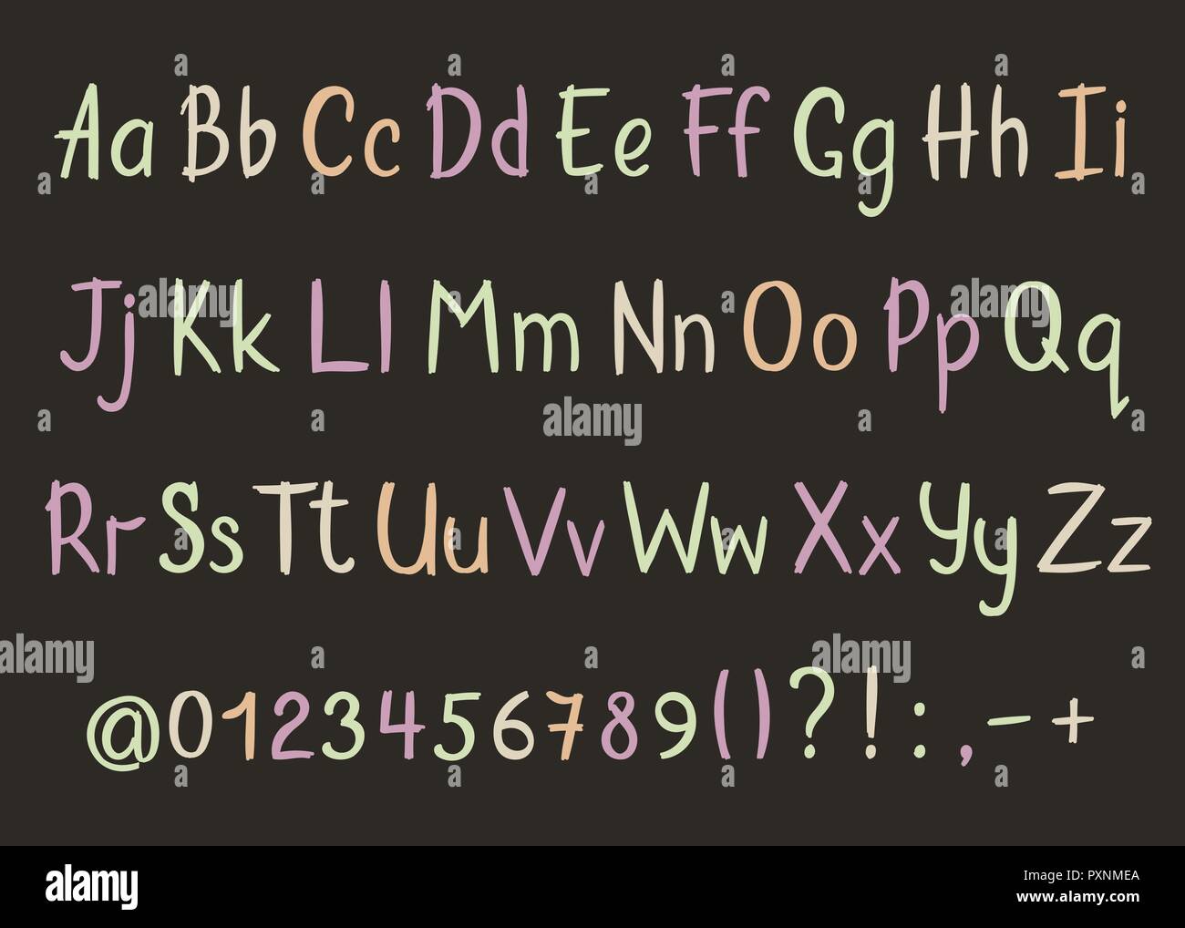 Coloful alphabet in sketchy style. Vector handwritten pencil letters ...