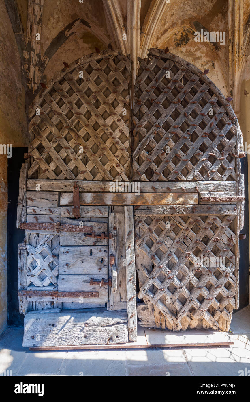Twelfth century wooden door at Chepstow Castle, Monmouthshire, Wales ...