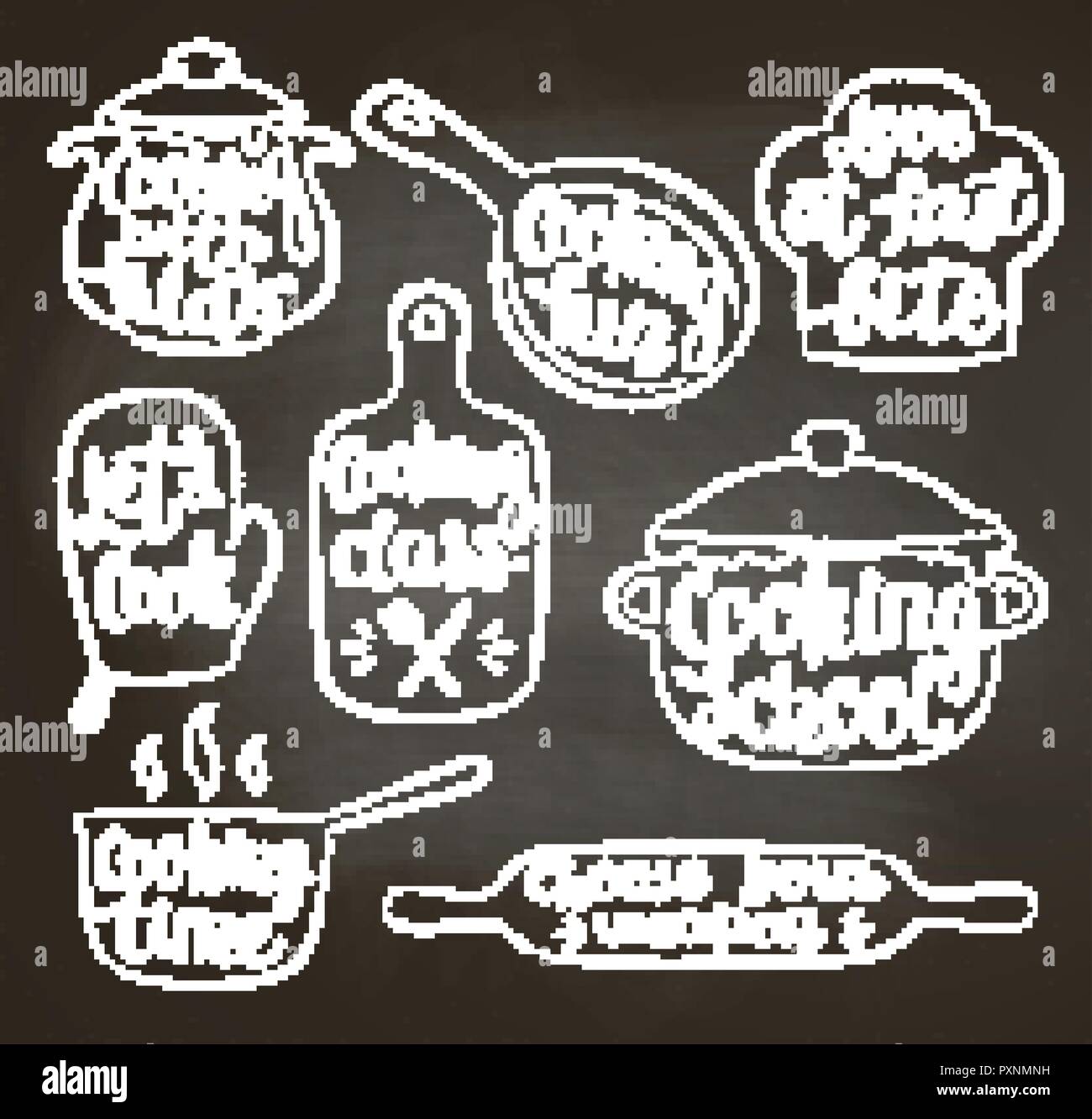 Collection of chalk textured contoured cooking label or logo on ...
