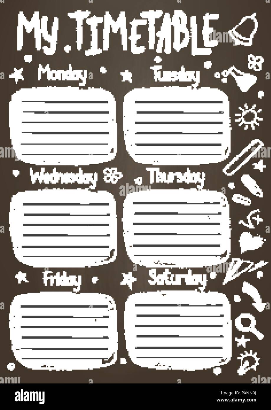 School timetable template on chalk board with hand written chalk text ...