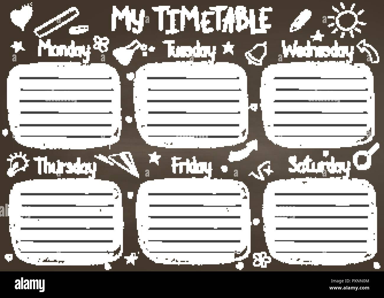 School timetable template on chalk board with hand written chalk text ...