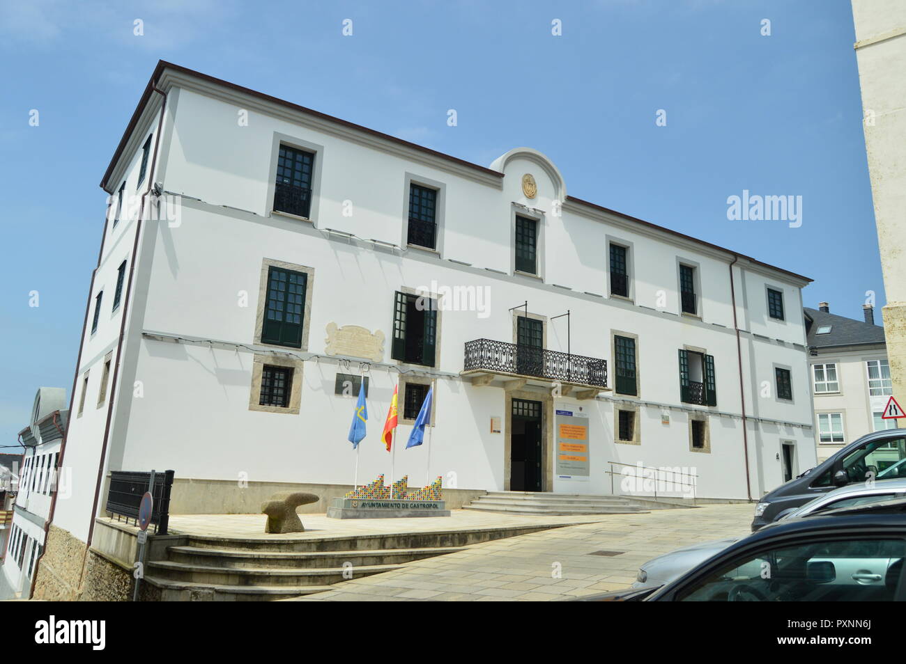 Main Facade Of Castropol Town Hall. August 2, 2018. Architecture ...