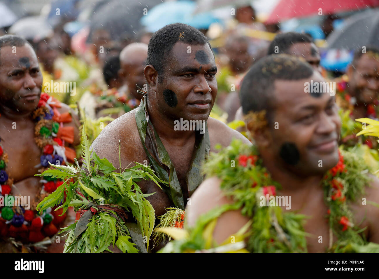 Fijian men in Alberts Park waiting the arrival of the Duke and Duchess ...