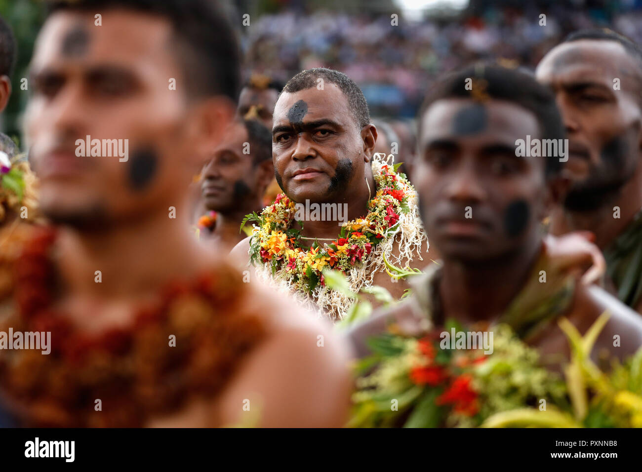 Fijian men in Alberts Park waiting the arrival of the Duke and Duchess ...