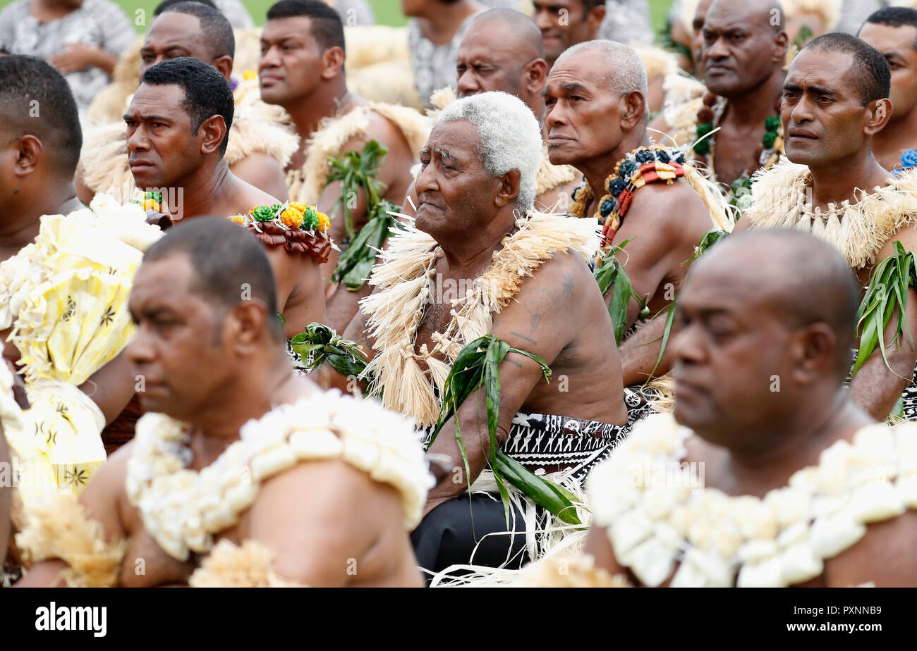 Fijian men in Alberts Park waiting the arrival of the Duke and Duchess ...