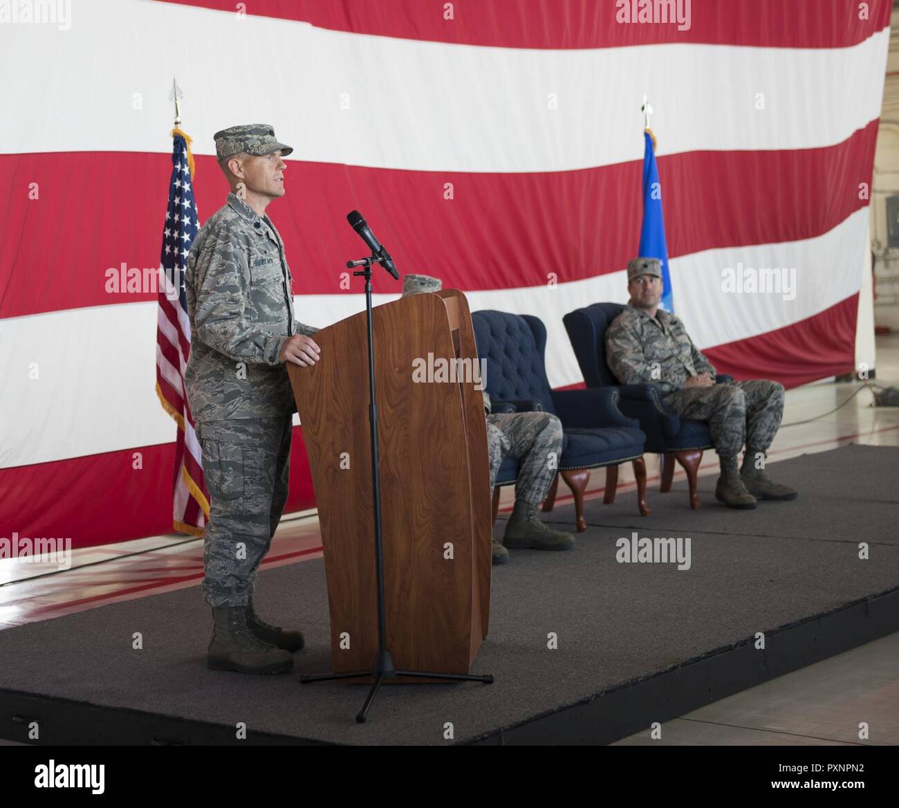 Lt. Col. Dean Berck, 366th Operations Group deputy commander, speaks to ...