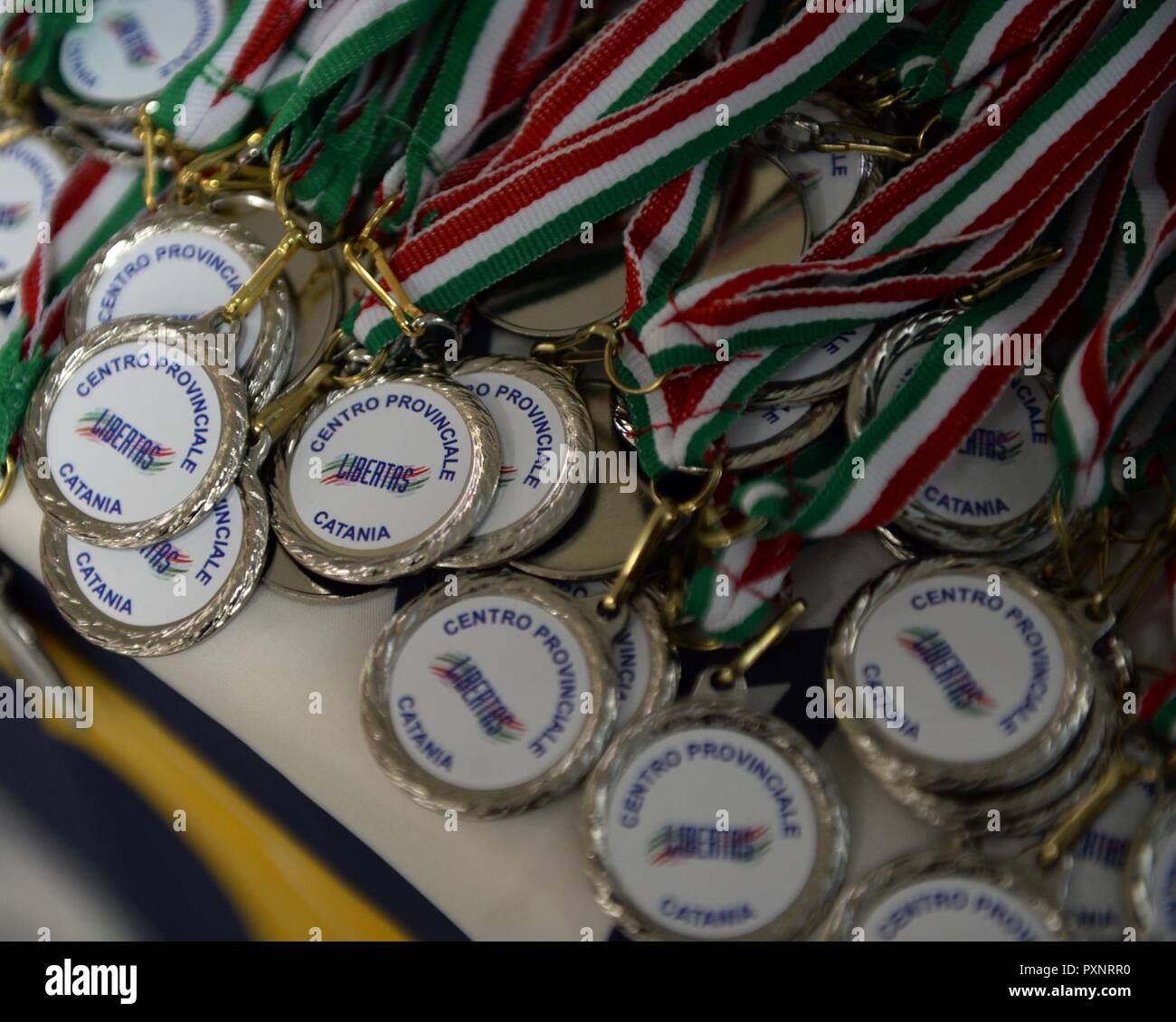 Medals lay on a table during a Special Olympics event award ceremony in ...