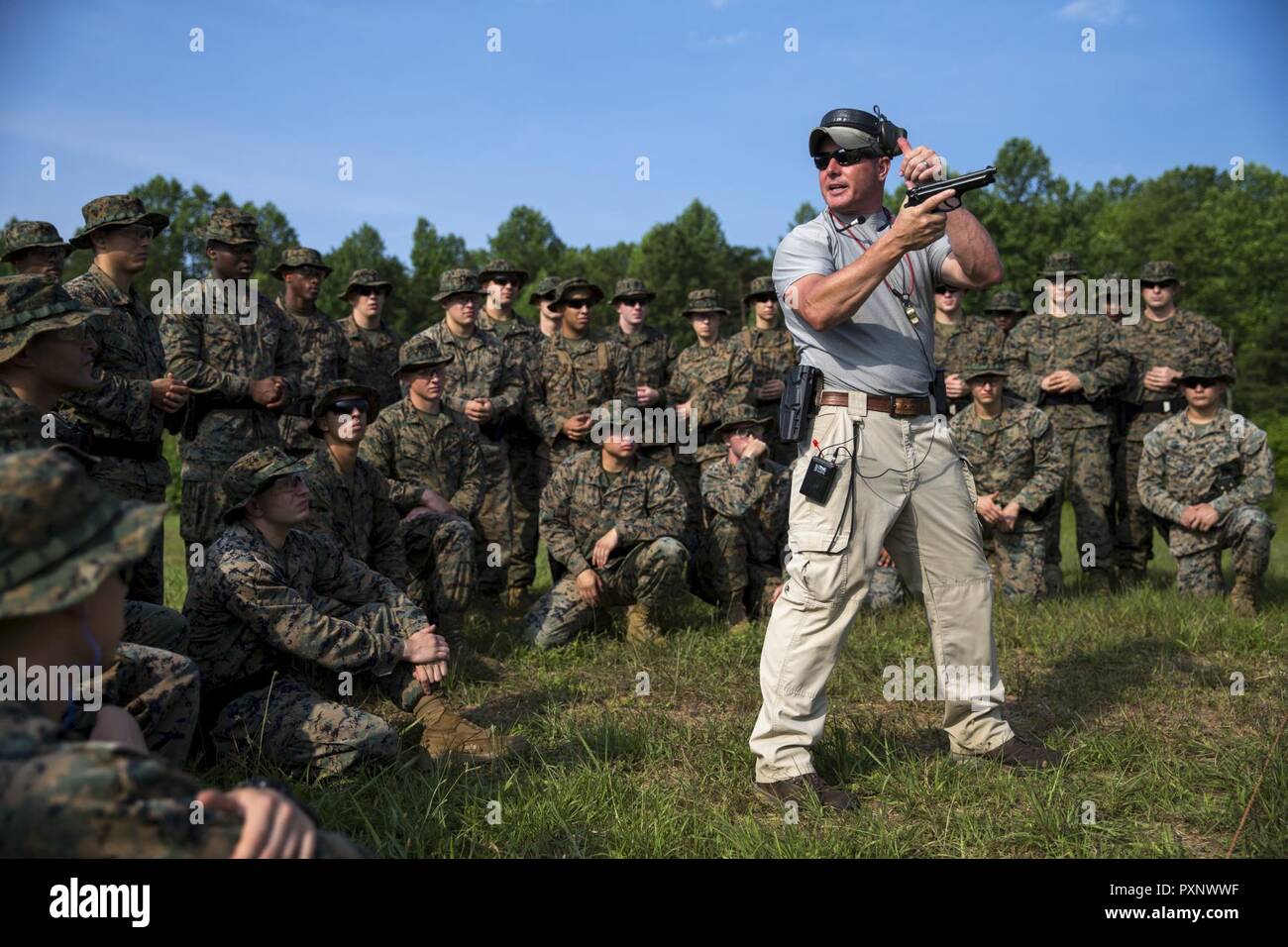 An instructor with Marine Corps Embassy Security Group (MCESG) gives a ...