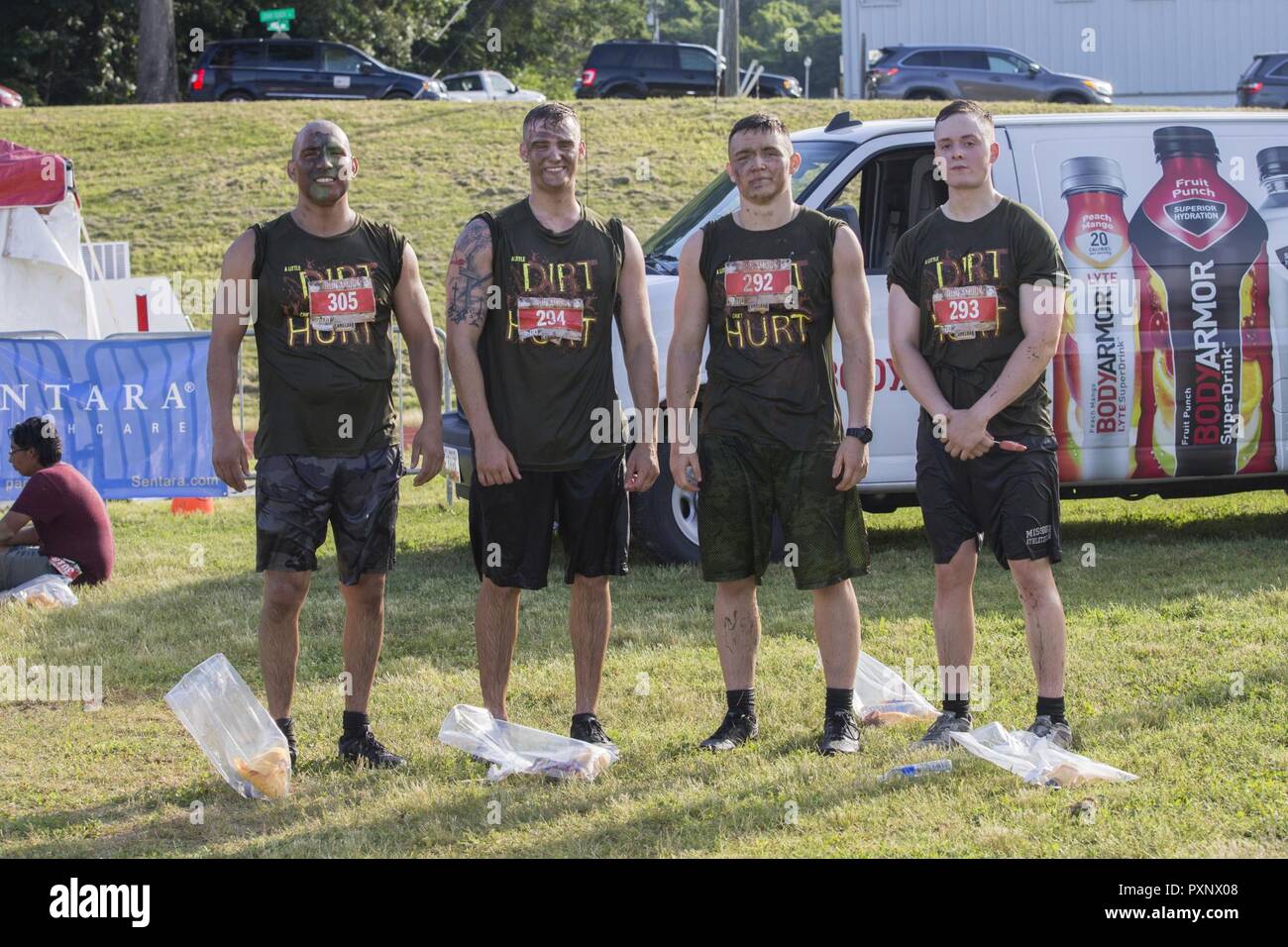 Participants of the annual Marine Corps Marathon (MCM) Run Amuck pose ...