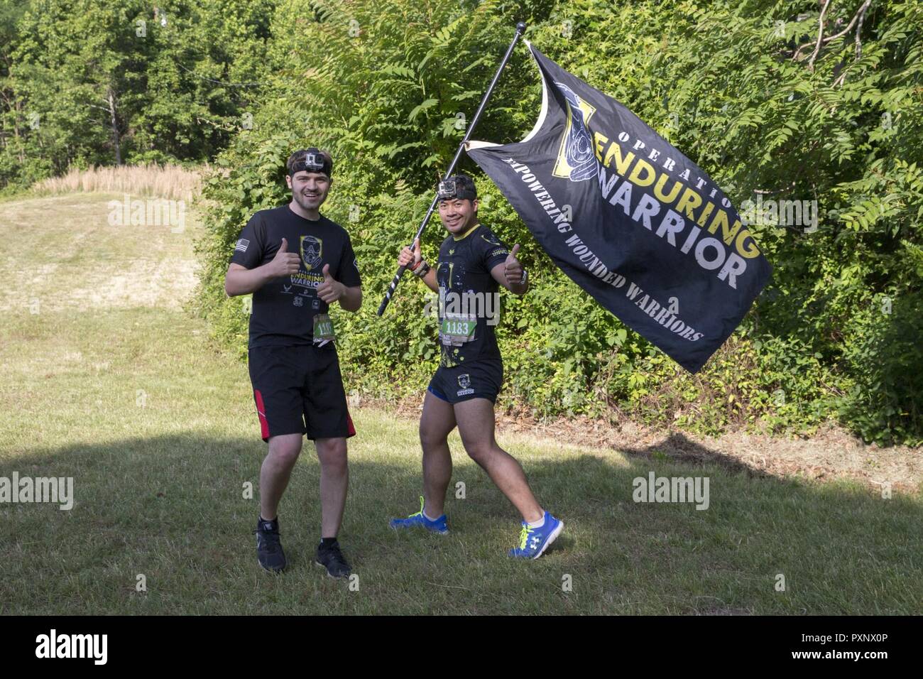 Participants pose for a photo during the annual Marine Corps Marathon ...