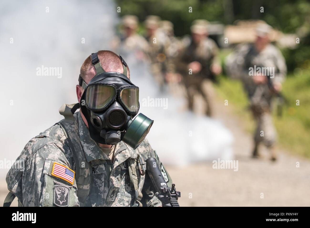 Soldiers of the 488 Military Police Company conduct gas mask drills ...