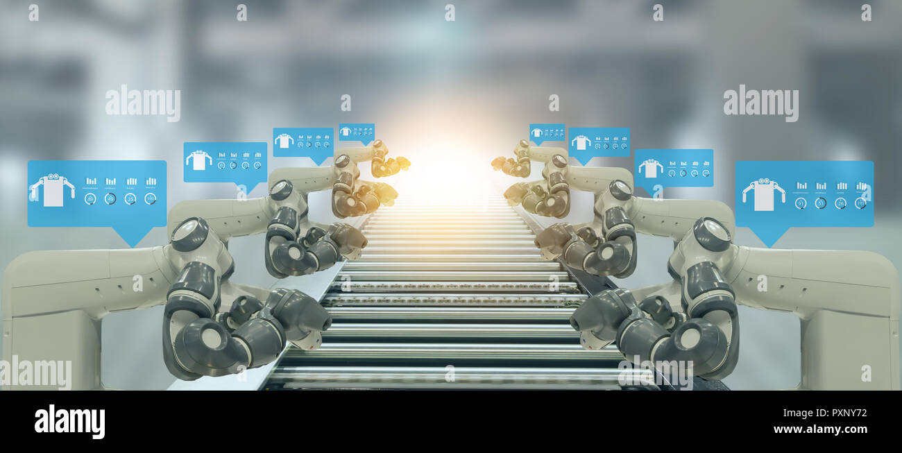 iot industry 4.0 concept.Smart factory using automation robotic arms with augmented mixed ...