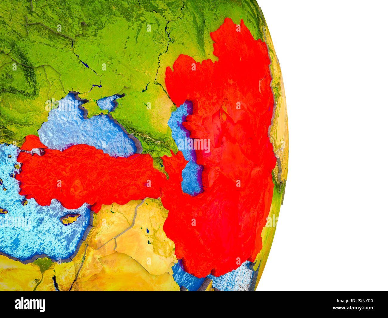 ECO member states on 3D model of Earth with divided countries and blue ...