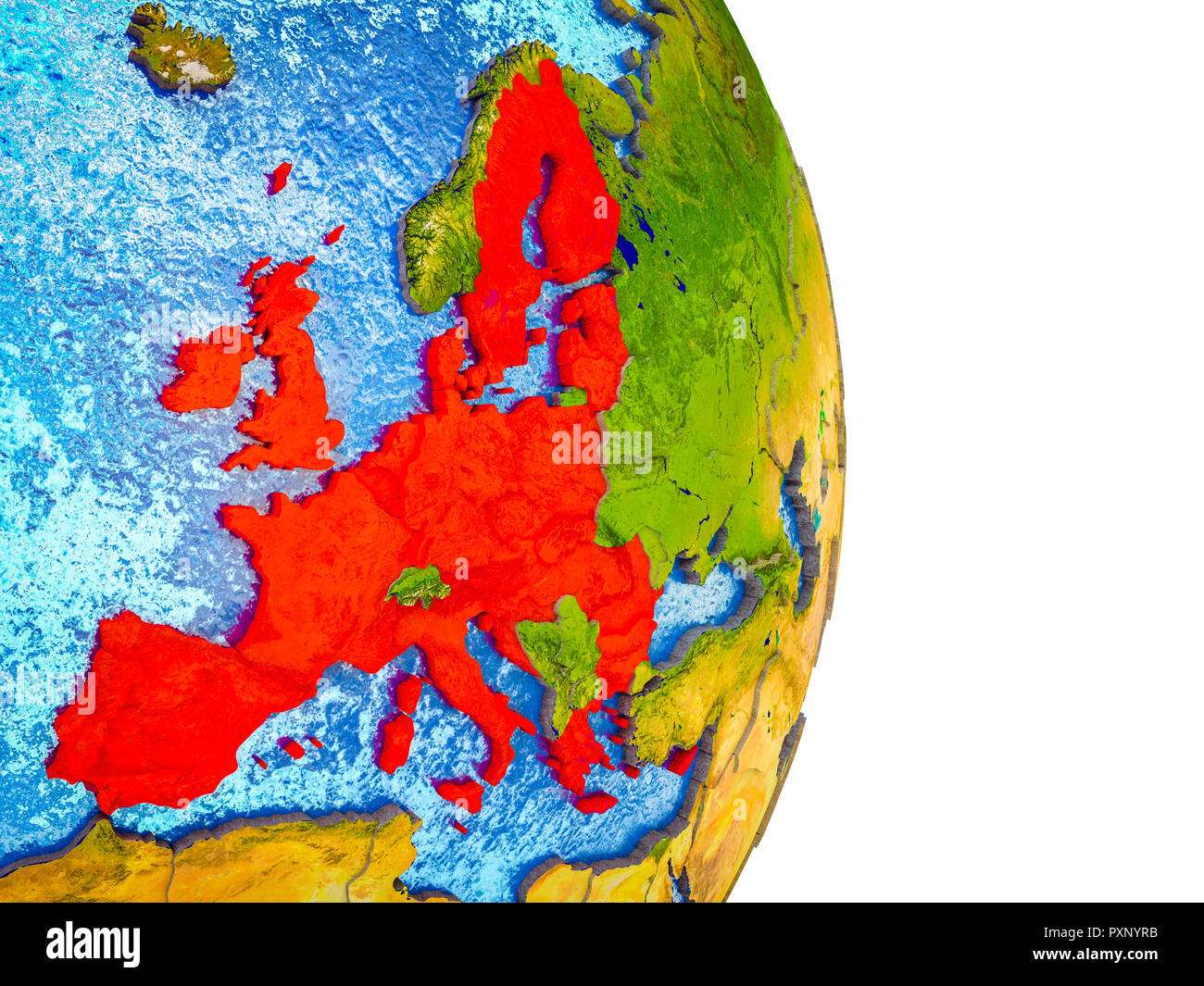 European Union on 3D model of Earth with divided countries and blue ...