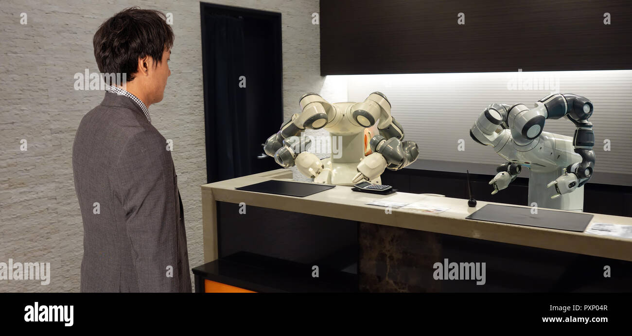 smart hotel in hospitality industry 4.0 concept, the receptionist robot ...