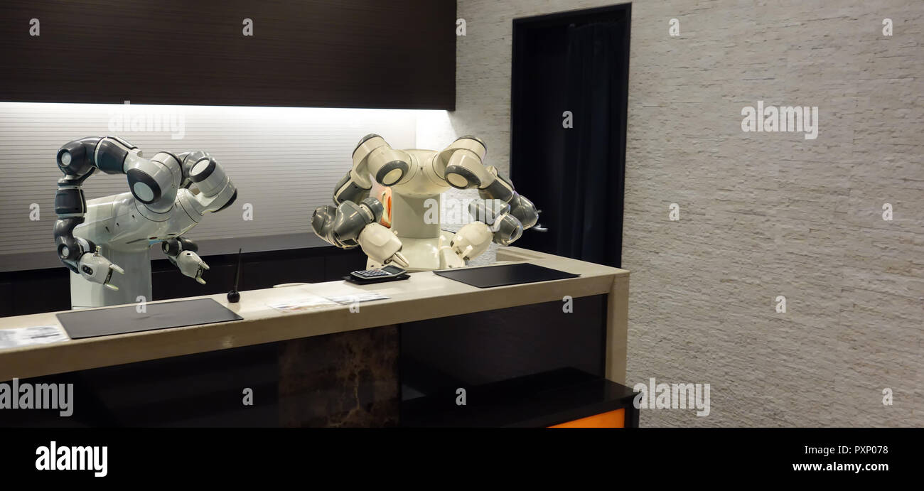 smart hotel in hospitality industry 4.0 concept, the receptionist robot ...