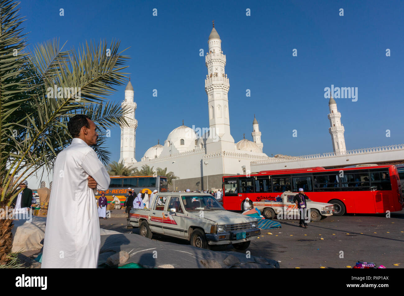MEDINA, SAUDI ARABIA-CIRCA 2014 : Muslims at the compound of Masjid ...