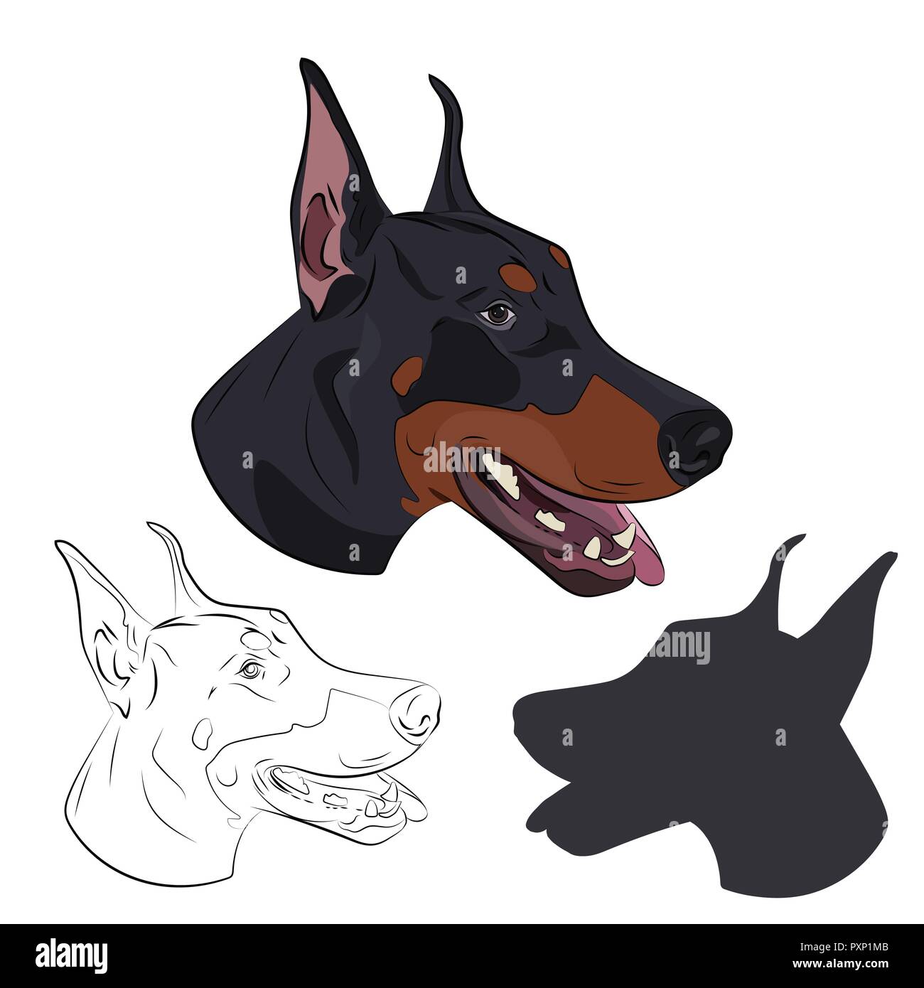 Silhouette dog head doberman pinscher hi-res stock photography and ...