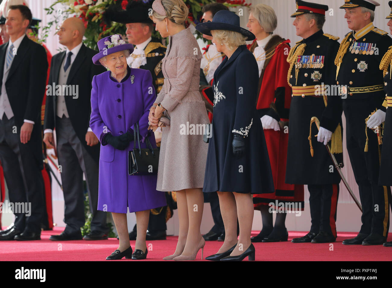 (left to right) Queen Elizabeth II, Queen Maxima of the Netherlands and ...