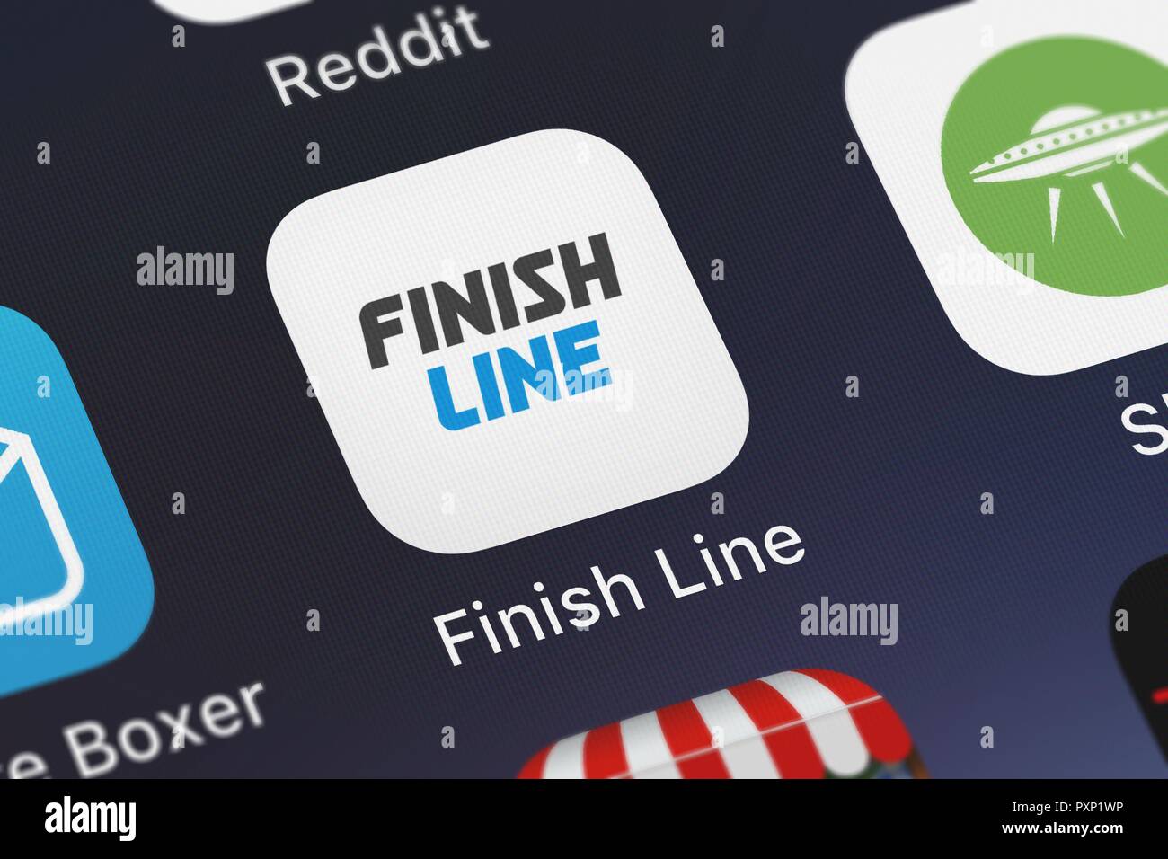 London, United Kingdom - October 23, 2018: Close-up shot of the Finish ...