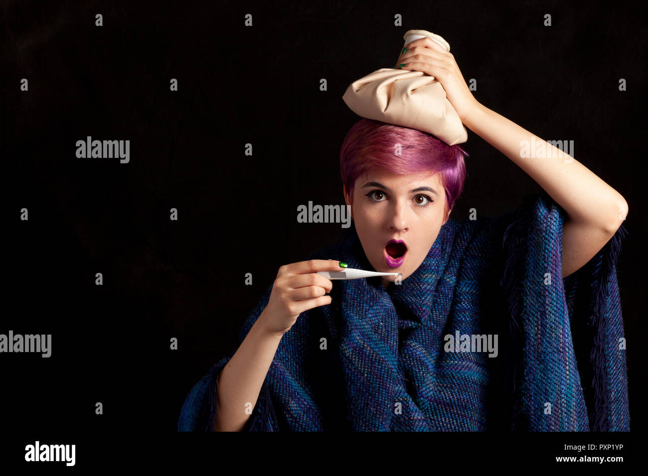 illness girl - funny expression Stock Photo - Alamy