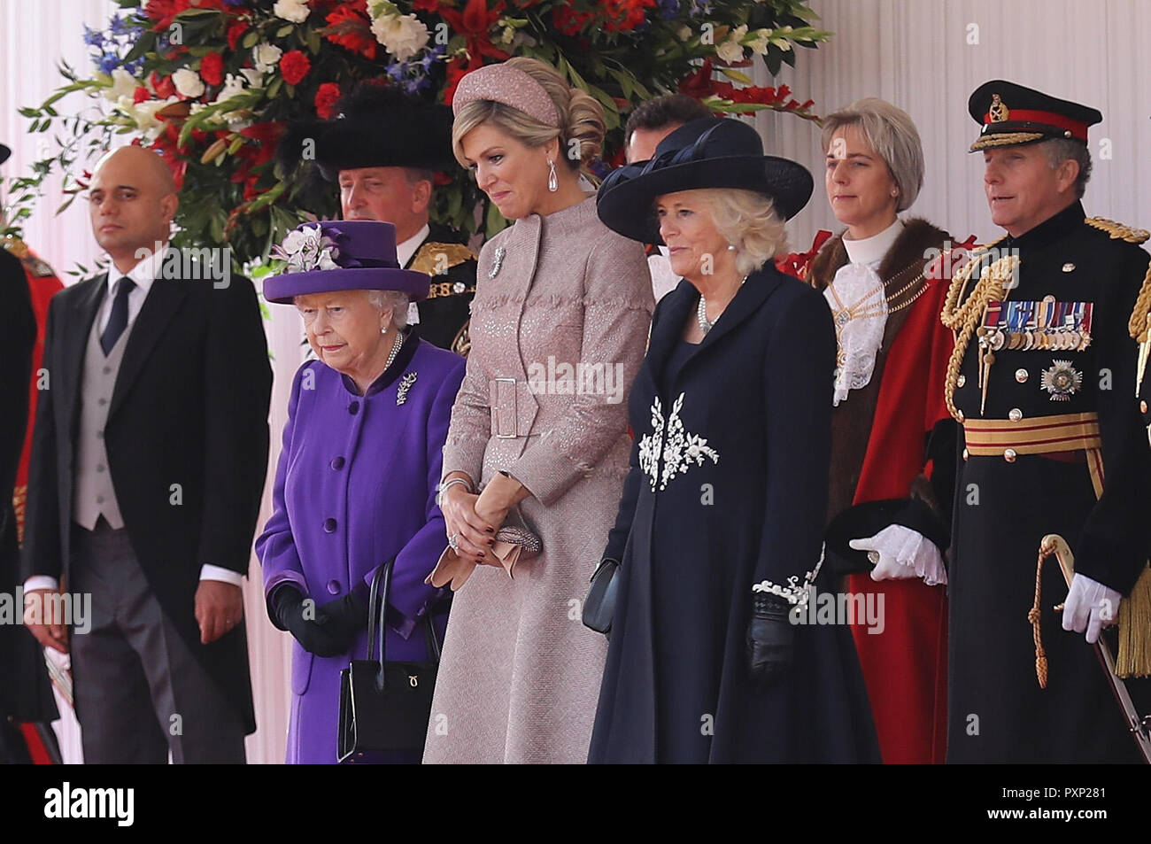 (Front left to right) Queen Elizabeth II, Queen Maxima of the ...