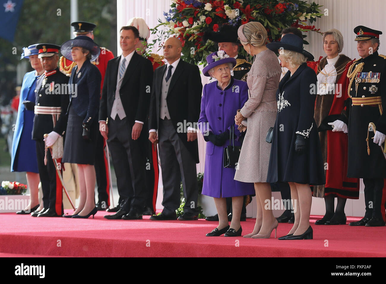 (Front left to right) Queen Elizabeth II, Queen Maxima of the ...