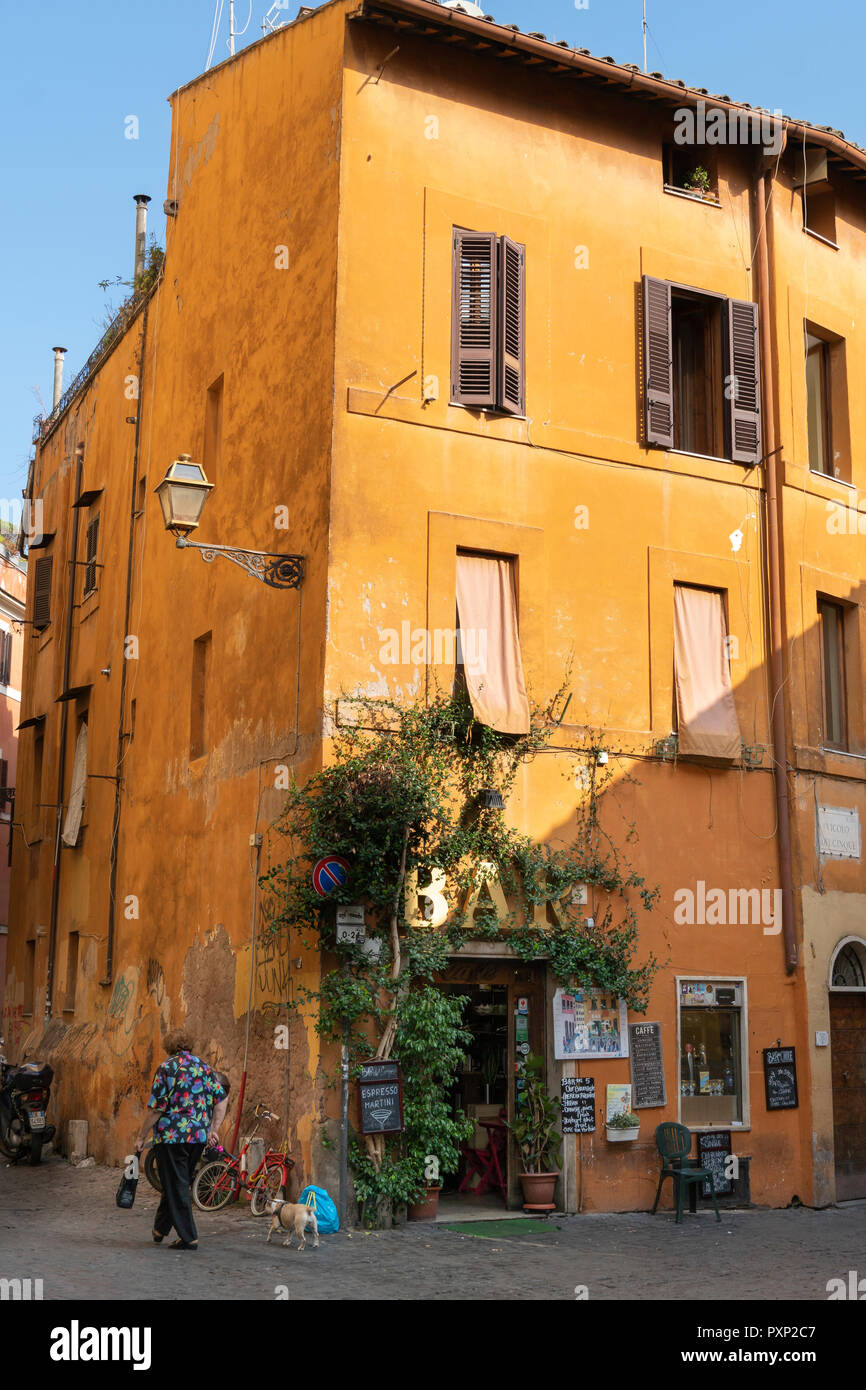 A colourful bar on the corner of Vicolo Del Cinque in the Trastevere ...