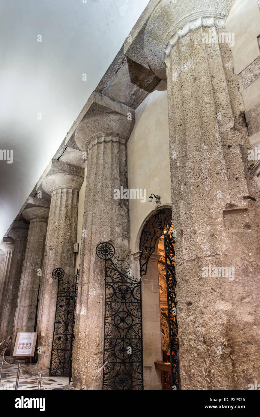 Interior of Syracuse Duomo showing doric columns from the original ...