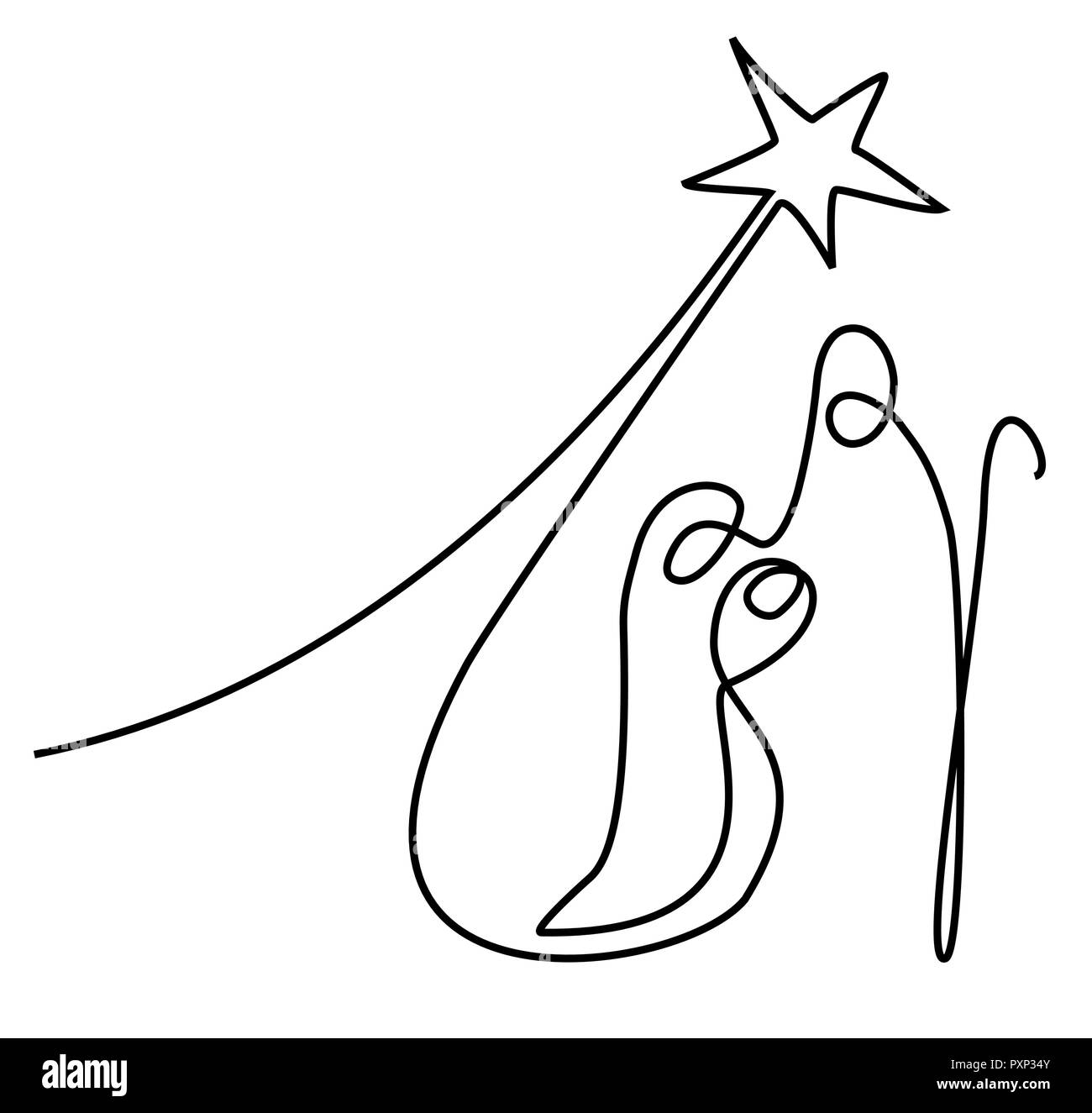 Nativity scene with Holy Family one line drawing Stock Vector Image ...