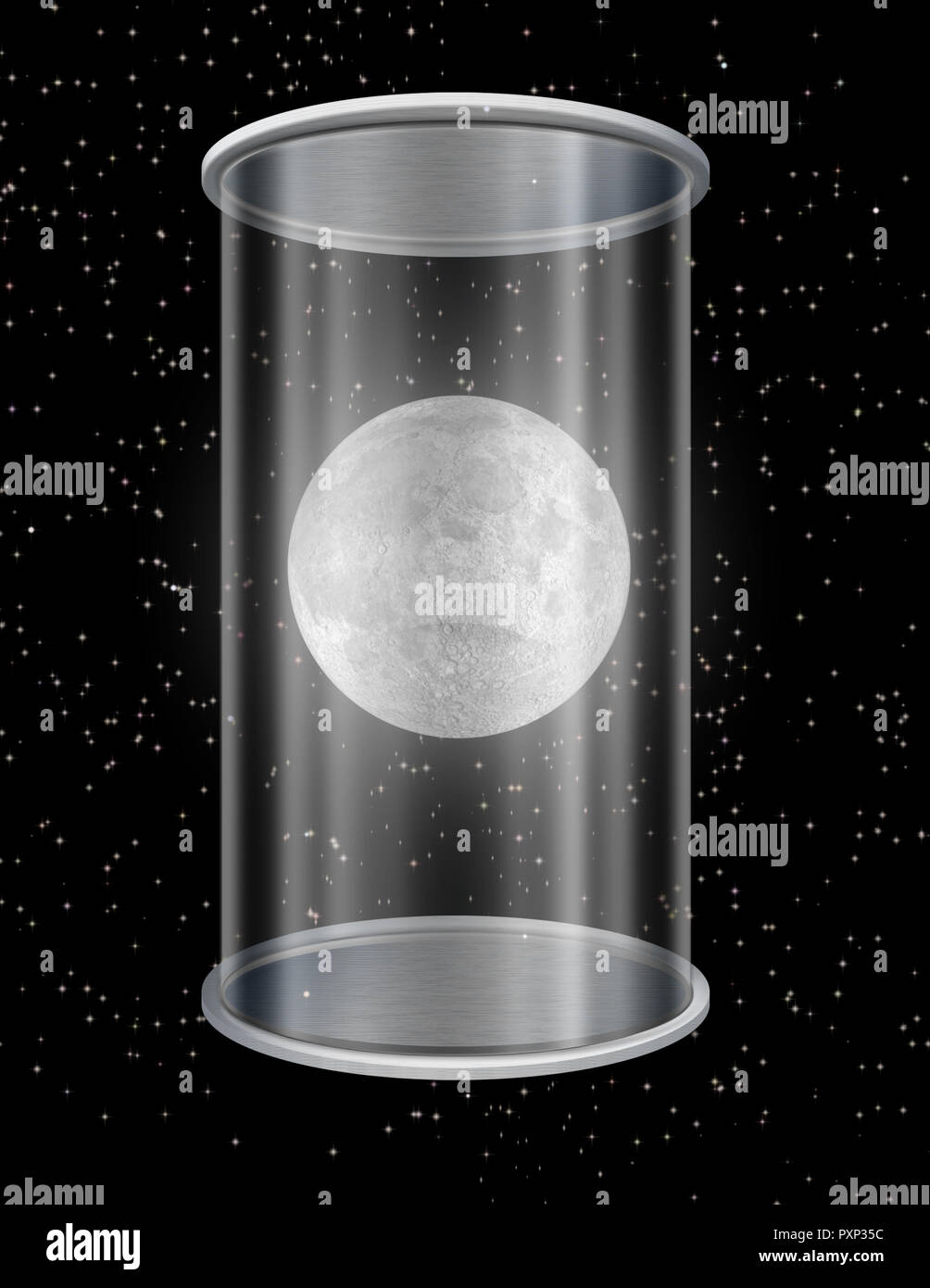Surreal composition. Moon in glass cylinder container Stock Photo - Alamy