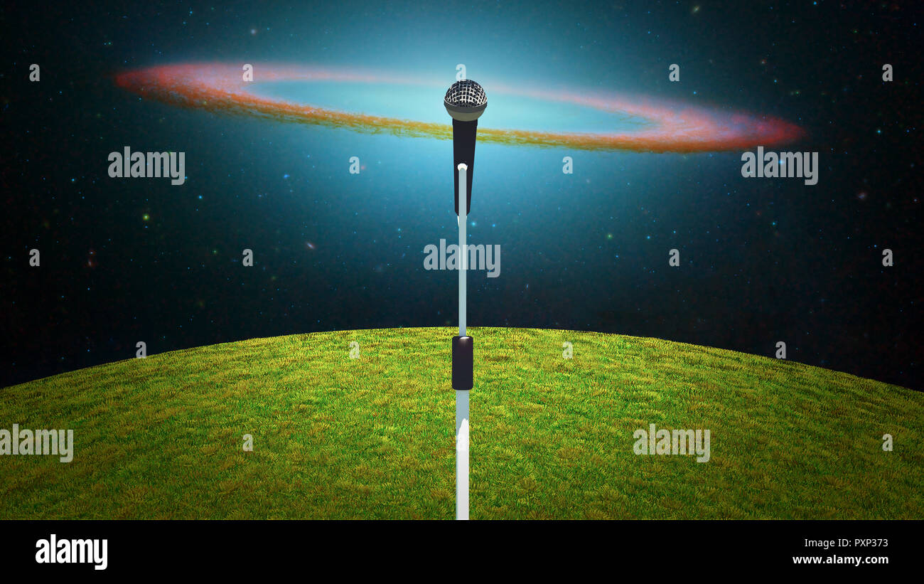 Microphone before starry sky with galaxy Stock Photo - Alamy