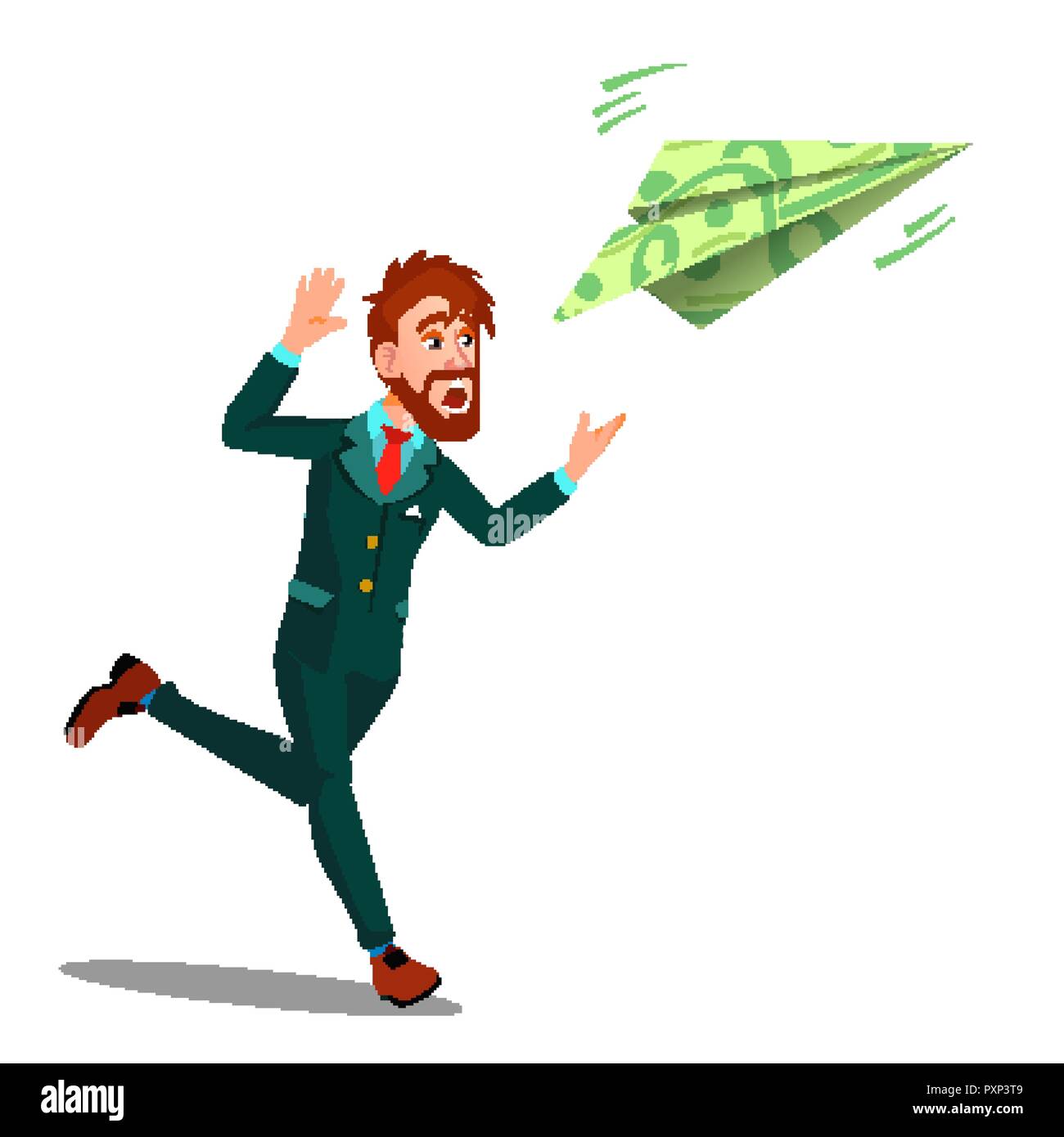 Businessman Running For Money Flying Away Vector. Isolated Illustration ...