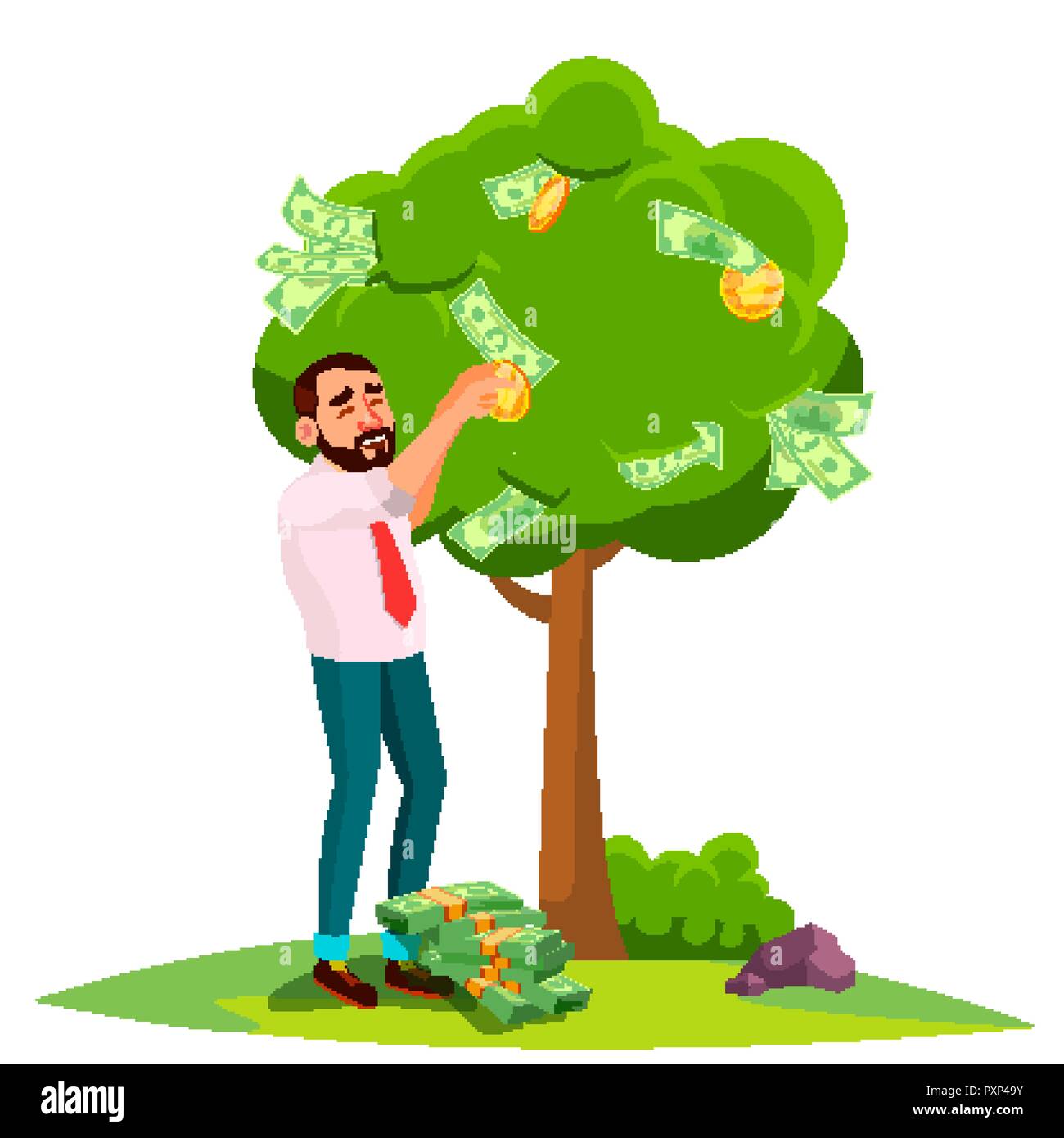 Businessman Pick An Money From A Tree Instead Of Leaves Vector ...