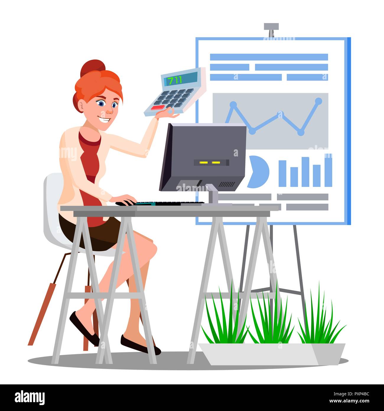 Woman laptop home calculator Stock Vector Images - Alamy